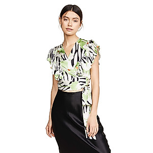 Jill Jill Stuart Women's Tropical Wrap Top, Green Multi, Large