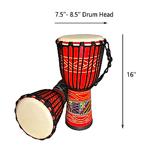 SIPSOCE Djembe Drum 8'' Hand Drum Musical Instrument African Drumk, Bongo (Red)