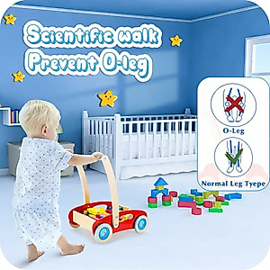 Pitpat Wooden Baby Walker with Building Blocks for 1 Year Old and up, Wooden Push Toy for 12 Month, Wooden Cart with Blocks(35 PCs)