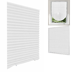 White Blinds for Windows, Temporary Window Shades Light Filtering Pleated Fabric Shade No Drilling Self Adhesive Blinds Room Darkening Blinds for Home Office Window - 24x59Inch (Fit Windows 15in-24in)
