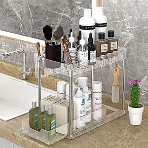 Gbasics Under Sink Clear Organizer and Storage, Pull Out Cabinet Organizer with Sliding Drawer 2 Tier Multi-Purpose Bathroom Shelf Organizer for Kitchen Bathroom Storage