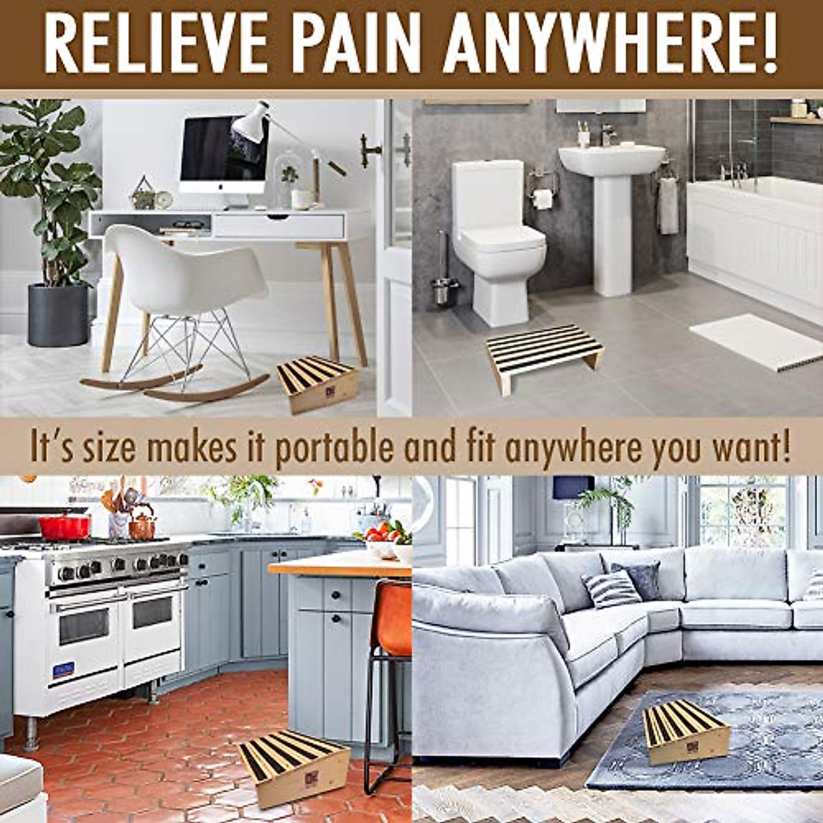 Dr. Foot Rest Wood Ergonomic Wood Foot Stool Under Desk Foot Rest with 17.7" Width for Office Home to Relieve Tendon Pains and Improve Blood Circulation