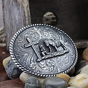 Montana Silversmiths Christian Faith Series Attitude Western Belt Buckle (Christian Cowboy - Antiqued Silver)