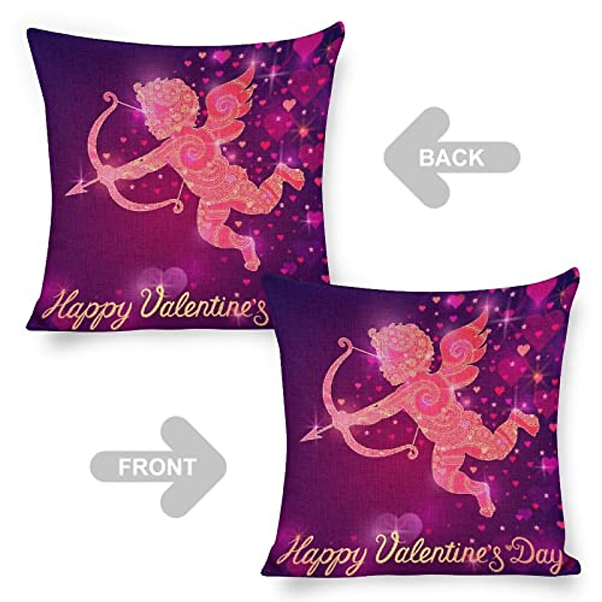 Happy Valentine's Day Throw Pillow Covers 18×18 Pillowcases Set of 2 Glitter Cupid Linen Decorative Square Pillow Case Cushion Covers Standard Size for Sofa Couch Outdoor Bed Pillow Protectors