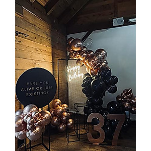 Bezente Rose Gold Black Balloons Garland Kit, 100Pcs Metallic Chrome Rose Gold Black and Rose Gold Confetti Balloons Arch for Wedding, Birthday, Graduation, Baby Shower Party Decoration