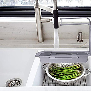 2 Pack Updated 2-in-1 Telescopic Sink Holder Rack Sink Organizer Expandable Storage Drain Basket Rack Sponge Soap Holder Drainer Sink Tray Adjustable Faucet Clip Drain Basket Rack for Home,Kitchen