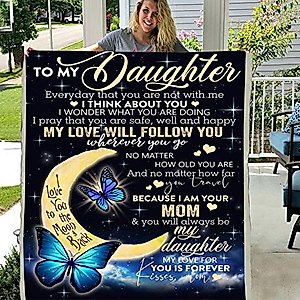 to My Daughter My Love Will Follow You Love Your MOM 3D Custom Fleece Photo Blanket Fan Gift (X-Large 80 X 60 INCH)