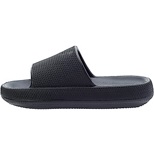 BRONAX Unisex House Slides for Women and Men Size 9 Indoor Pillow Slippers Sandals Sandles for Female Comfy Cushioning Thick Sole 40-41 Black