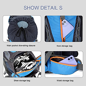 DADAYIYO 70L Large Capacity Waterproof Ultralight Hiking Backpack ,Outdoor Sport Travel Daypack for Climbing Camping (Blue), 27.6*13*9.4 inch (2201)