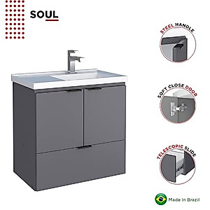COZIMAX Vanity Soul 24" Floating Bathroom Vanity and Cultured Marble Sink with Soft Close Door (Gray)