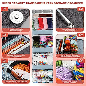 Coopay Yarn Storage Hanging Knitting Bag with 3 Hooks, Large Yarn Bag Organizer Dustproof Knitting Storage Organizer with 5 Separate Shelf, Closet Organizers and Storage for Knitting Crochet Supplies