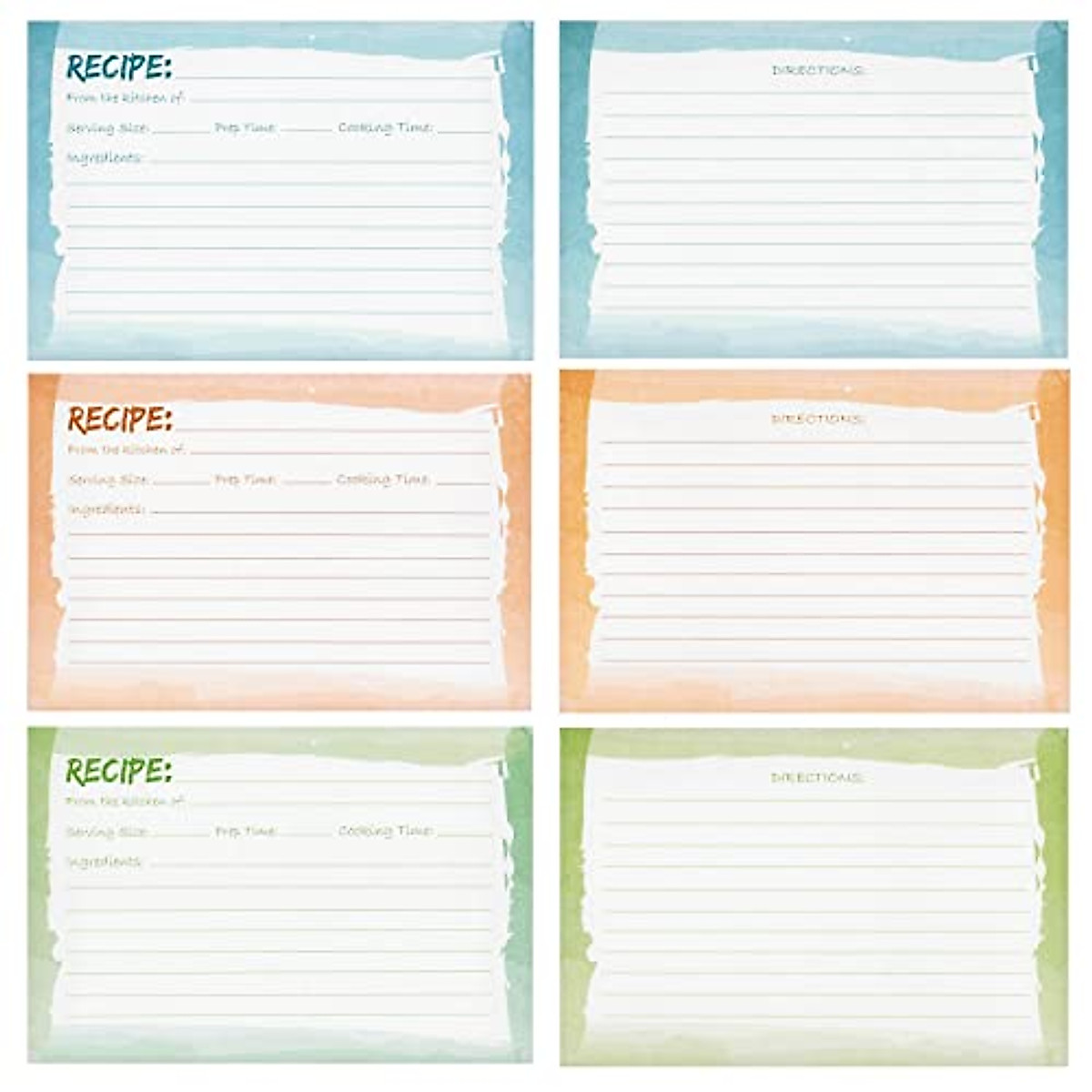 Juvale 60-Pack 4x6 Recipe Cards Double Sided, Colored Recipe Index Cards for Cooking and Kitchen Organization, Restaurants, Cafes, Diners, Watercolor Design, Bulk Pack