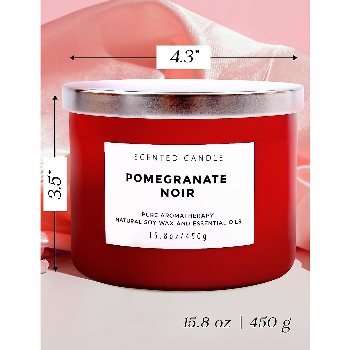 Pomegranate Noir 3-Wick Scented Candle with Strawberry & Vanilla | Highly Scented Natural Soy Candle for Home & Office | Aromatherapy Stress Relief Candle | Luxury Winter Gift Candle for Women & Men
