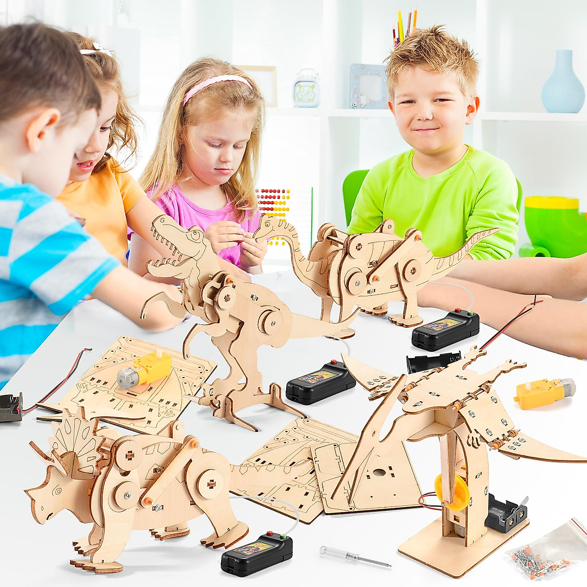 Dinasuar and Robot STEM Kits for Kids Ages 8-12, Wood Building Kit, 3D Wooden Puzzles Carft for Boys 6-8 8-10, Woodworking Model Sets for Girls