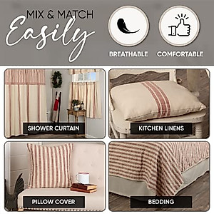 Market Place Red Luxury King Quilt, 100% Cotton Quilted Bedspread with Red Ticking, Hand Quilted Grain Sack Bed Spread Bedding for Boho, Shabby Chic and Rustic Farmhouse Decor (105”x120”)