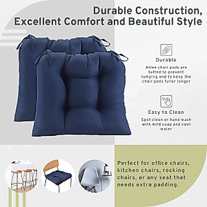Arlee Home Fashions – Fiber Filled Premium Chair Pads - Chair Pads with Tiebacks –14” L X 15” W – Navy - Set of 2