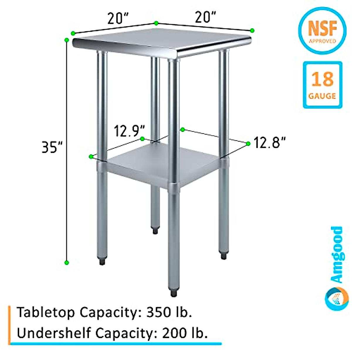 20" X 20" Stainless Steel Work Table | Metal Food Prep Table | NSF | for Home & Business