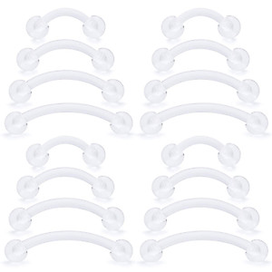 Hoeudjo Clear Flexible Curved Eyebrow Ring Piercing Retainer Cartilage Tragus Barbell Bioplast Retainers for Work 16 Pieces 16G