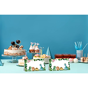 Table Place Card for Baby Shower, 25 Pcs Tent Cards Set with Tropical Palm Leaves Design, Editable Name Cards for Table Seating, Dinosaur Party Food Lables, Safari Jungle Baby Shower Decorations(10)