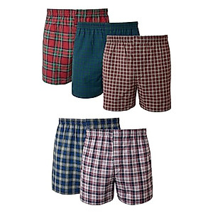 Hanes Men's Tagless Boxer With Exposed Waistband Multi-Packs, 5 Pack - Assorted Plaid, X-Large