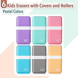 Mr. Pen- Erasers for Kids, 6 Pack, Pastel Colors, Eraser with Cover and Roller, Pencil Eraser Shaving Roller case, Erasers, Kids Erasers, Pencil Eraser, Cute Erasers