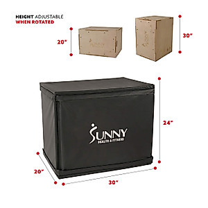 Sunny Health & Fitness Wood Plyo Box with Removable Foam Cover, 500lb Weight Capacity and 3 in 1 Height Adjustment - 30"/24"/20" for Crossfit Training and Plyometric Conditioning