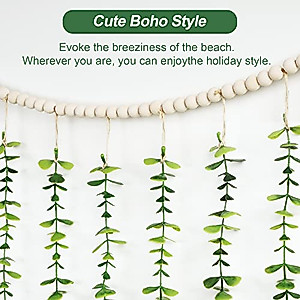 Yastouay Clearance 40" Artificial Eucalyptus Hanging Wall Decor with 6.56Ft Light Boho Wall Decor Wooden Beads Garland Fake Eucalyptus Plant Faux Fake Greenery Vines for Bathroom Bedroom Nursery