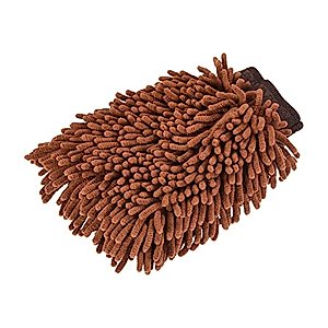 M METERXITY Microfiber Chenille Wash Mitt - Double Side Reusable Gloves for Cleaning, Scratch-Free, Apply to Car Cleaning, Kitchen (9.84 x 6.69'', Brown)