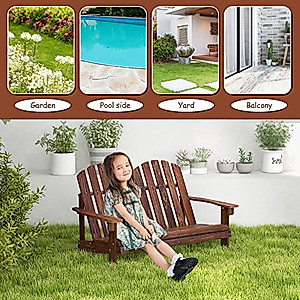 Giantex 2-Person Adirondack Rocking Chair - Kids Outdoor Rocking Bench with Slatted Seat, High Backrest, 220LBS Weight Capacity, Kids Patio Rocker for Balcony, Yard, Poolside (1, Coffee)