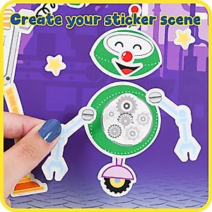 READY 2 LEARN Sticker Art Gallery - Craft Kit for Ages 3-5 - 200+ Stickers - 4 Backgrounds with Frames - Create Sea Life, Space, Robots, Garden Scenes