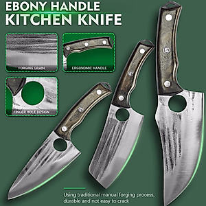 FULLHI 18pcs Butcher Chef Knife Set include meat fork High Carbon Steel Cleaver Kitchen Knife Whole Tang Vegetable Cleaver Home BBQ Camping with Knife Bag (18pcs)