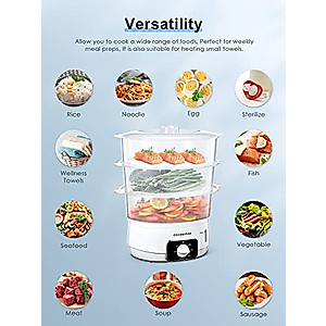 Cozeemax 3 Tier Electric Food Steamer for Cooking, 13.7QT Vegetable Steamer for Fast Simultaneous Cooking, Veggie Steamer, Food Steam Cooker, 60 Minute Timer, BPA Free Baskets, 800W(White)
