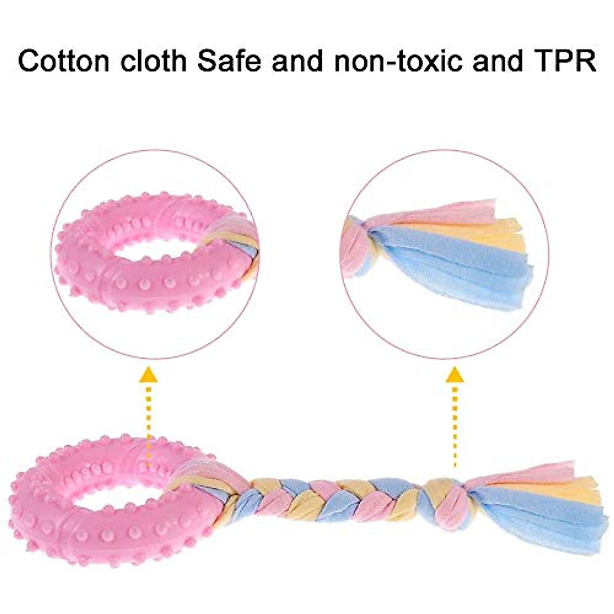 CAMITER Dog Chew Toys, 7pcs Dog Puppies Teething Chewing Toy Set with Ball and Colorful Ropes, Interactive Pet Toys for Small and Medium Dogs (Pink)