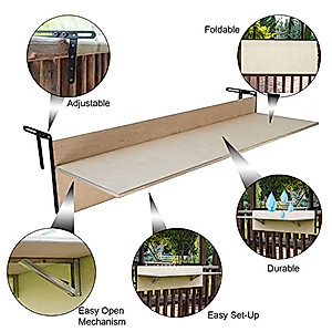 GENESIS WOODESIGN Balcony Bar Table for Railings, Balcony Folding Deck Table, Wooden Adjustable Hanging Deck Table for Patio, Apartment, Garden (Natural, 59" L x 11.8" W)