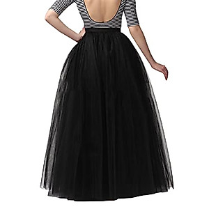 WDPL Women's Long Tutu Tulle Skirt A Line Floor Length Skirts (Black, Medium)