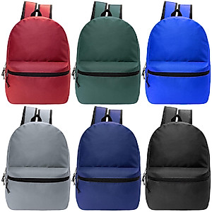 Moda West Wholesale Classic 15 Inch Basic Backpack in 12 Assorted Colors - Bulk Case of 24 Bookbags