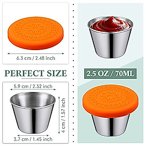 Potchen 20 Pack Dipping Cups with Lid, 2.5 oz Stainless Steel Dipping Sauce Cups, Condiment Containers with Lid, Freezer Cups with Leakproof Silicone Lid, Sauce Cups with Lid, Mini Food Storage Box