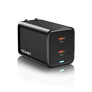 USB C Wall Charger, 45W Fast Charger TECKNET PD3.0 USB C Power Adapter Foldable Dual USB C Wall Charger Compatible with iPhone 14 Pro Max/14 Plus/13/12, iPad Pro, Pixel, Switch, Samsung Galaxy S23