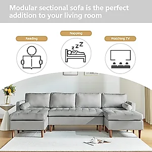 ORRD U-Shape Convertible Sectional Sofa, Modular Sleeper Couch Chaise Modern 6 Seater Velvet Sofa for Living Room, Bedroom, Apartment