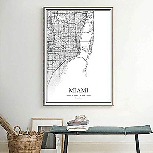 USA FL Miami Black＆White Minimalist Art 20×28 City Map Painting Poster Home Decor Gift