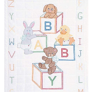 Jack Dempsey Needle Art 4060110 Crib Quilt, Top Baby Block, 40-Inch by 60-Inch, White