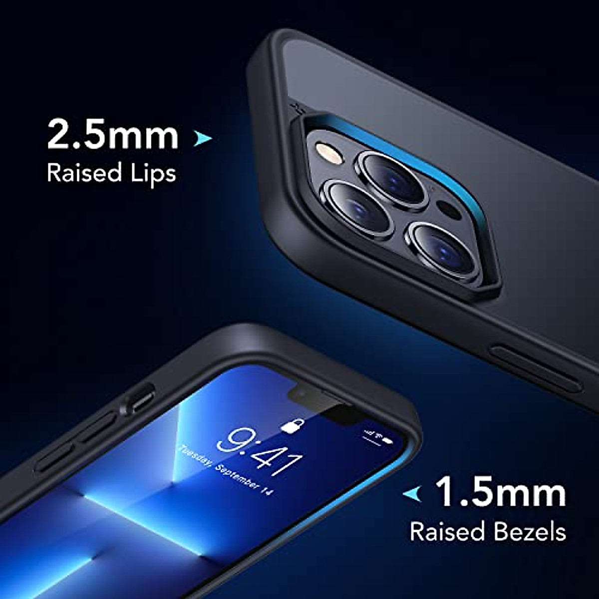 CASEKOO for iPhone 13 Pro Max Case KooShock, [10 FT Military Drop Protection] [Skin-Friendly Touch] Built-in Airbags and Rugged Matte Back, Thin Translucent Protective Case 6.7", Black