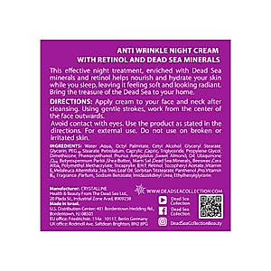 Dead Sea Collection Anti-Wrinkle Night Cream for Face with Retinol and Sea Minerals - Nourishing and Moisturizer Face Cream (1.69 fl.oz)