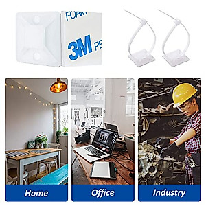Strong Back-Glue Self Adhesive Cable Zip Tie Mounts Kit - 100 Set Cable Management Clips with 6" Zip Ties, Wire Holders and Screws - Outdoor Sticky Wire Organizer Clips - White