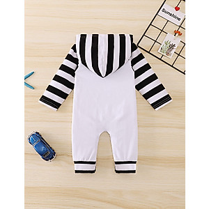 TUEMOS Baby New Year Romper Newborn Baby Boy Girl Clothes My First New Year Letter Print Stripe Hoodie Bodysuits Outfit
