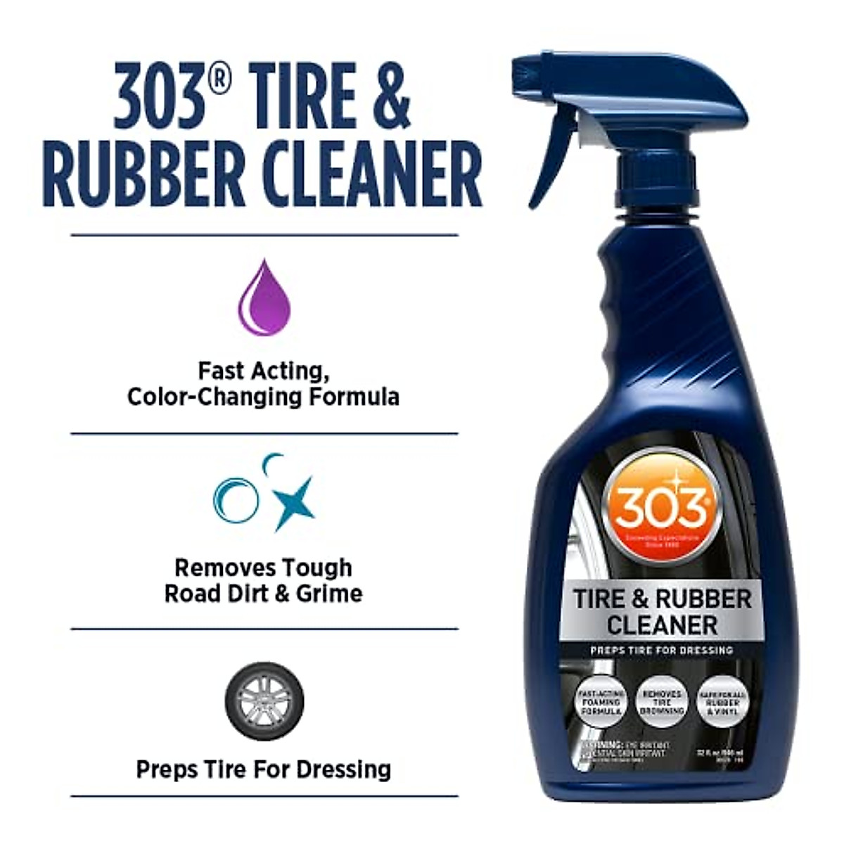 303 Tire and Rubber Cleaner - Preps Tires for Dressing - Fast Acting Foaming Formula - Removes Tire Browning - Safe for All Rubber and Vinyl, 32 fl. oz. (30579CSR)
