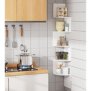 VIMBER 5-Tier Corner Shelf Wall Mount, Corner Bookshelf, Industrial Corner Ladder Shelf, Modern Display Shelf for Living Room, Bedroom, Kitchen, Home Office, Bathroom, White UJSJ003W