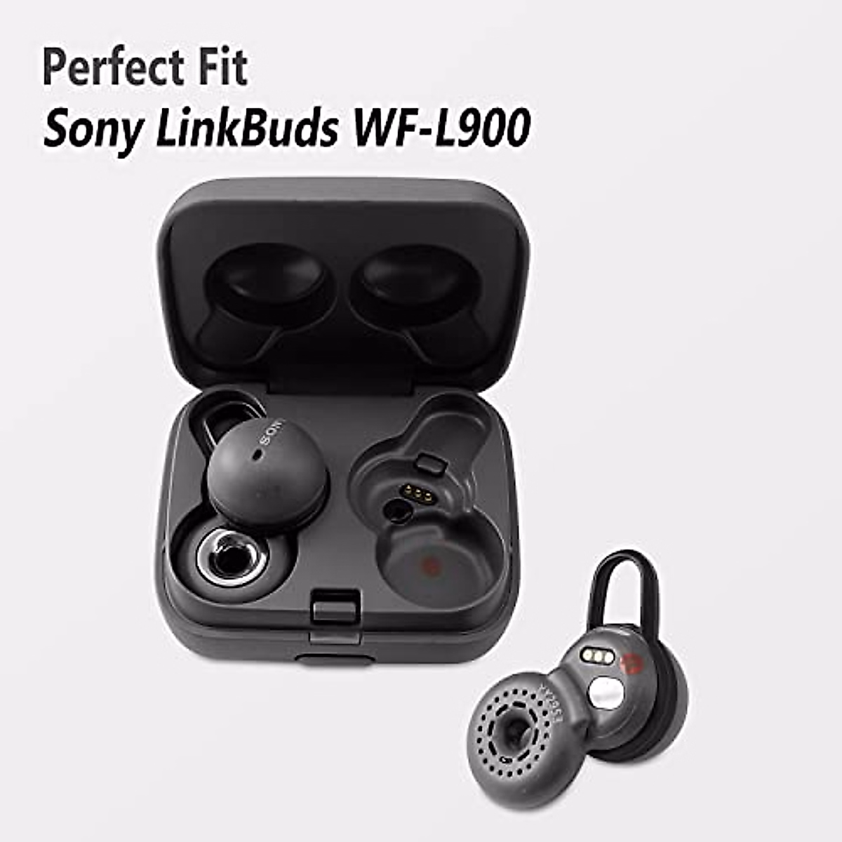 Geiomoo Silicone Ear Hooks Earpads Compatible with Sony LinkBuds WF-L900, Eartips Replacement Ring Supporters Wingtips (Black, XL/L/M/S/XS)
