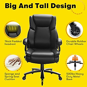 OFIKA Big and Tall Office Chair 500lbs - Adjustable Lumbar Support, Office Chair for Heavy People, Heavy Duty High Back Executive Desk Chair with Wide Seat and Quiet Rubber Wheels, Large Office Chair