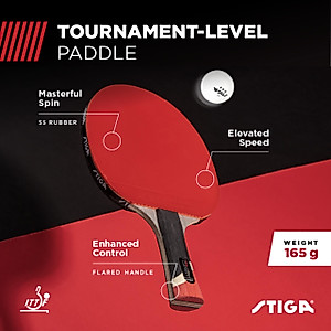 STIGA Pro Carbon Performance-Level Table Tennis Racket with Carbon Technology for Tournament Play - Red and Blue Colors